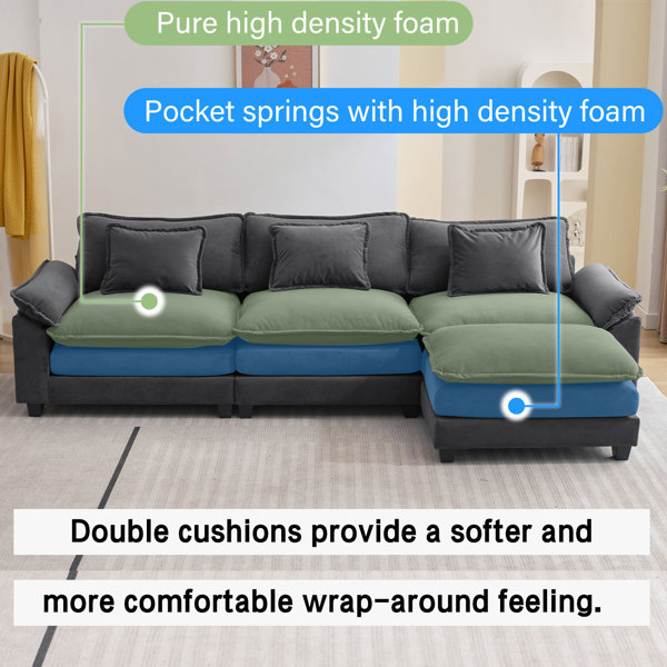 Latitude Run® 120" Sectional Sofa Comfy Cloud Couch for Living Room Modern Sofa Sleeper Deep ...